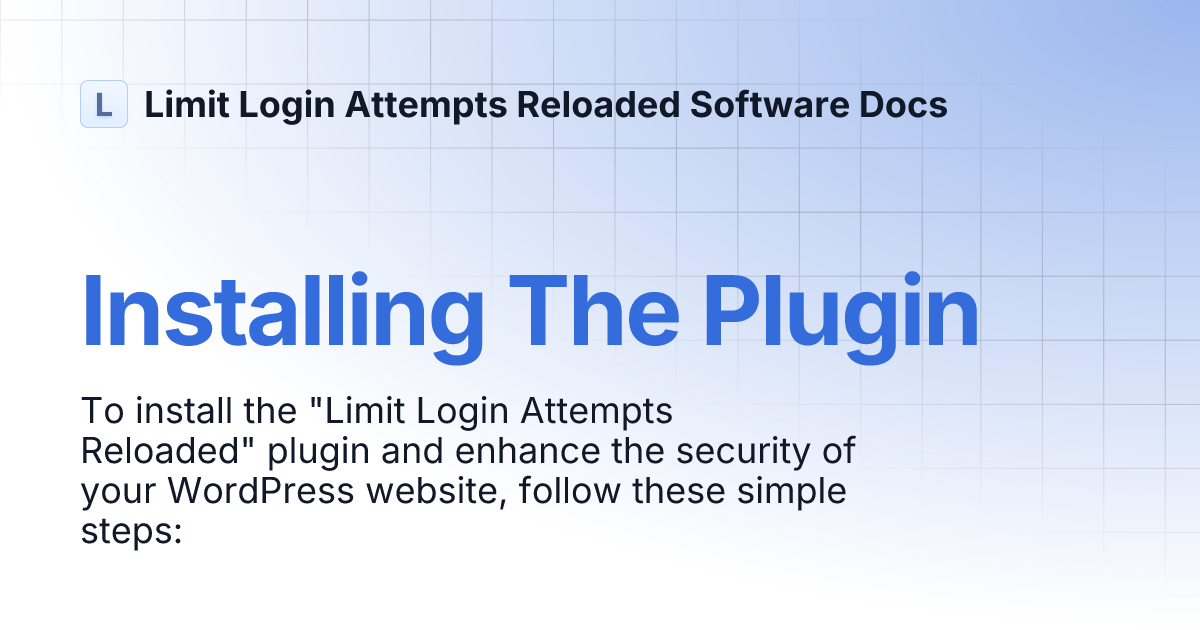 Installing The Plugin | Limit Login Attempts Reloaded Software Docs